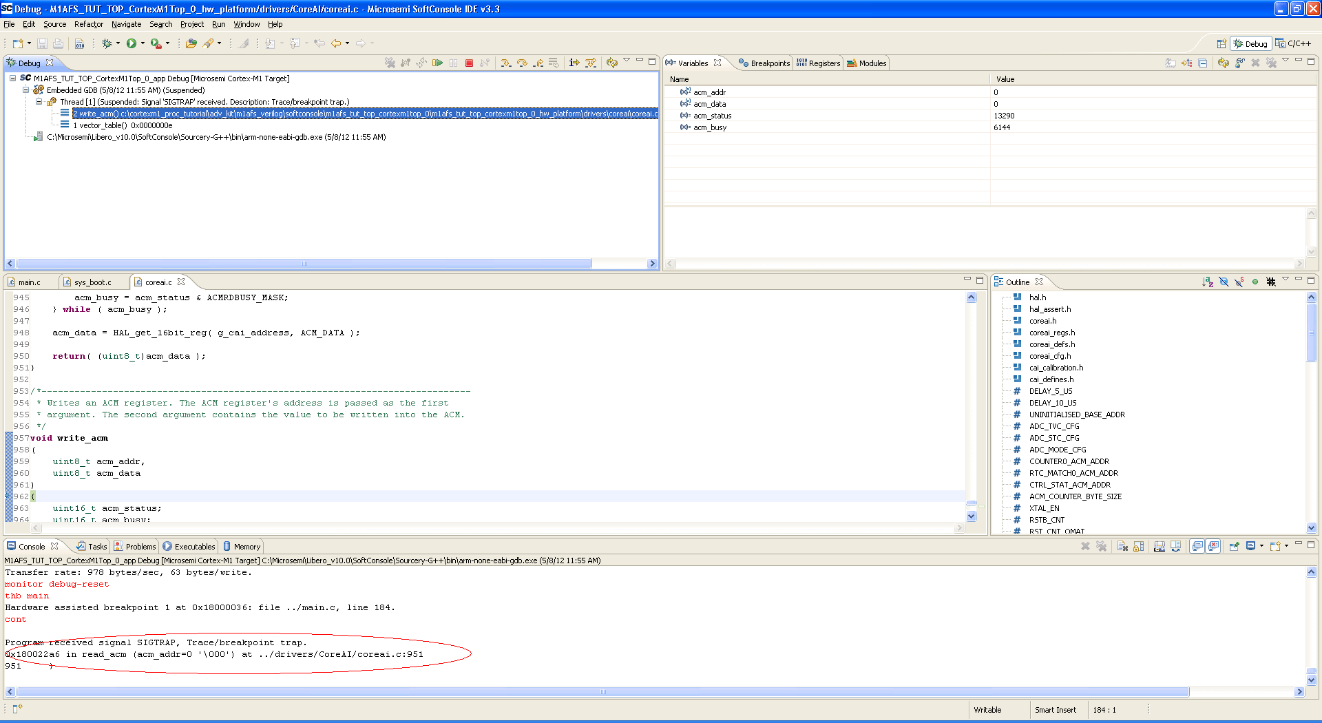 GNU C compiler settings hinders the process of debugging the design.
