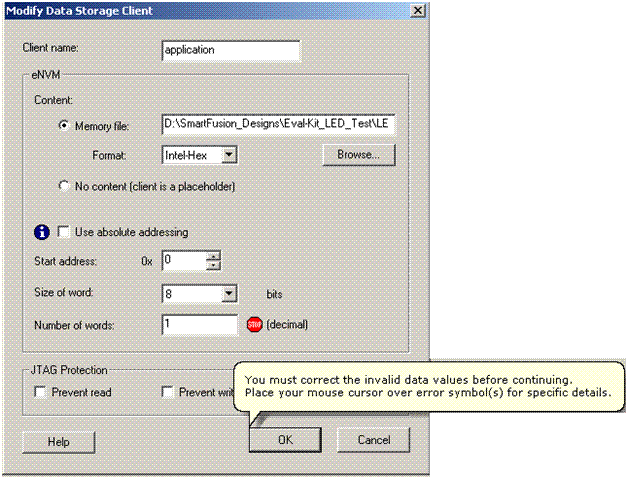 SmartFusion – How to determine the size of Data Storage Client