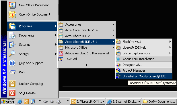 Uninstalling An Existing Libero IDE Version