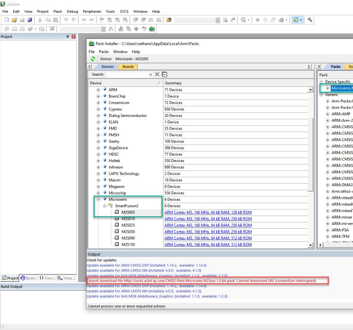 Updated Links of CMSIS Pack for Keil uVision