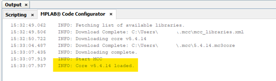 MPLAB X MCC plugin, MCC Core and MCC Harmony Core versions and ...