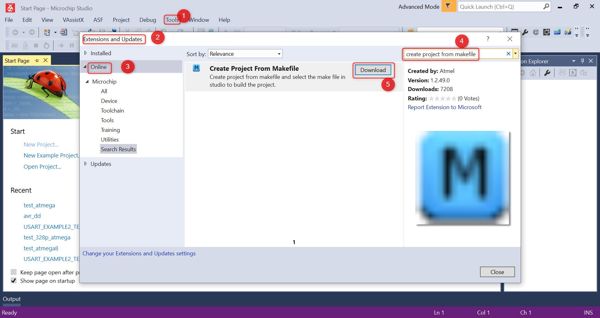 Creating a project from Makefile in Microchip Studio