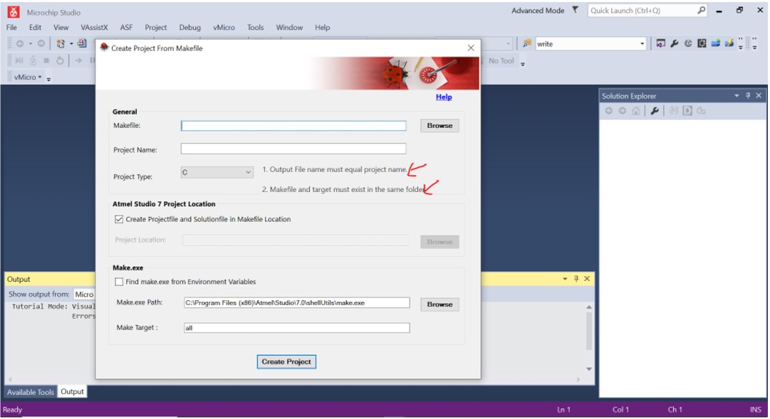 Creating a project from Makefile in Microchip Studio