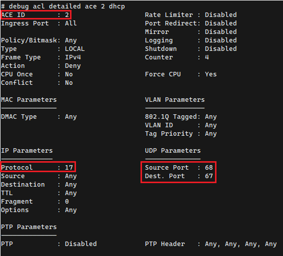 Why the static ace rule cannot block DHCP BOOTP message