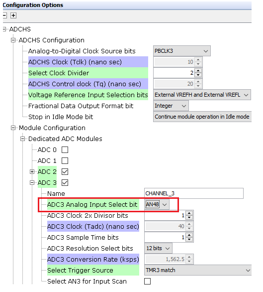 PIC32 MZ/MK - Configuration of alternative ADC input pin in MCC Harmony