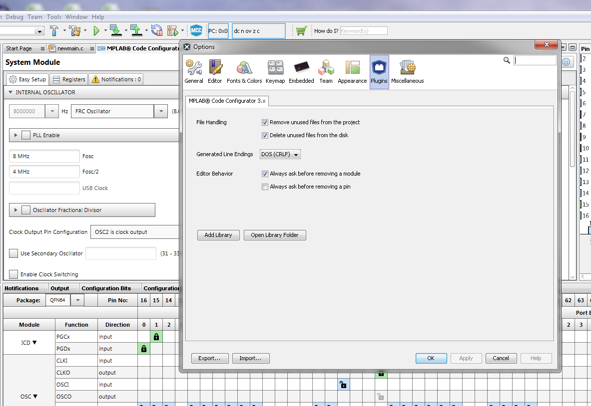 How to add a library in MPLAB Code Configurator (MCC)