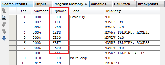 Read Program Memory contents - .asm code example