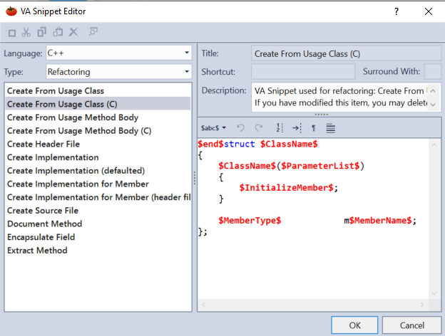 Adding Refactoring snippets to Microchip Studio