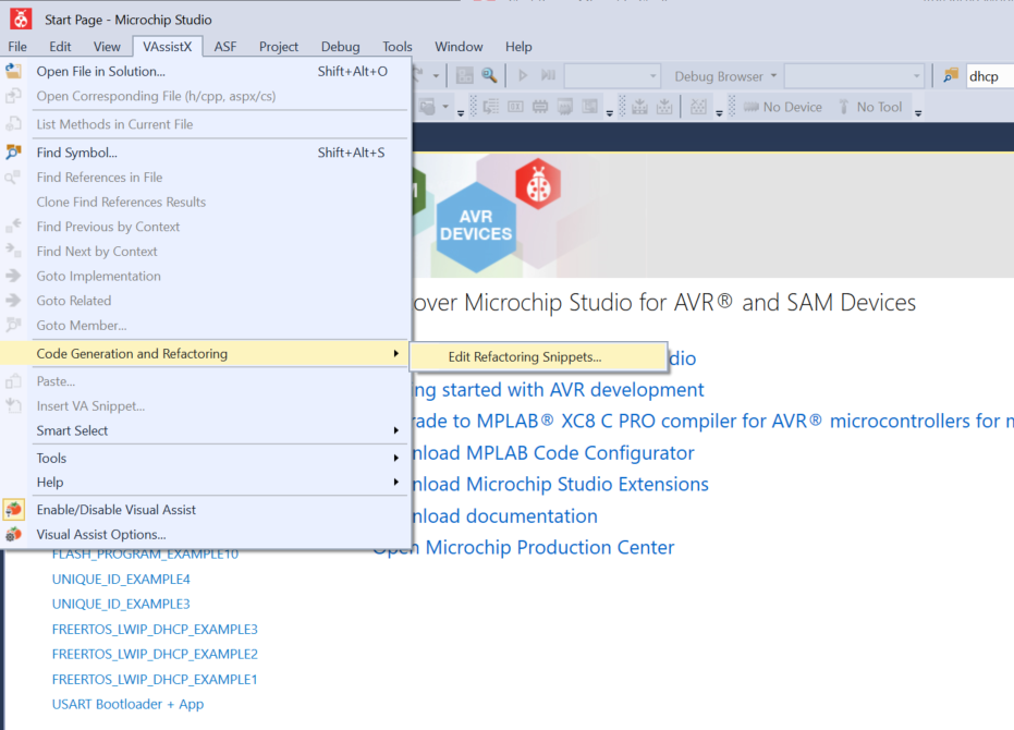 Adding Refactoring snippets to Microchip Studio