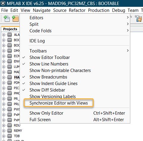 MPLAB® X IDE Automatically Expands Project Tree When Clicking Files