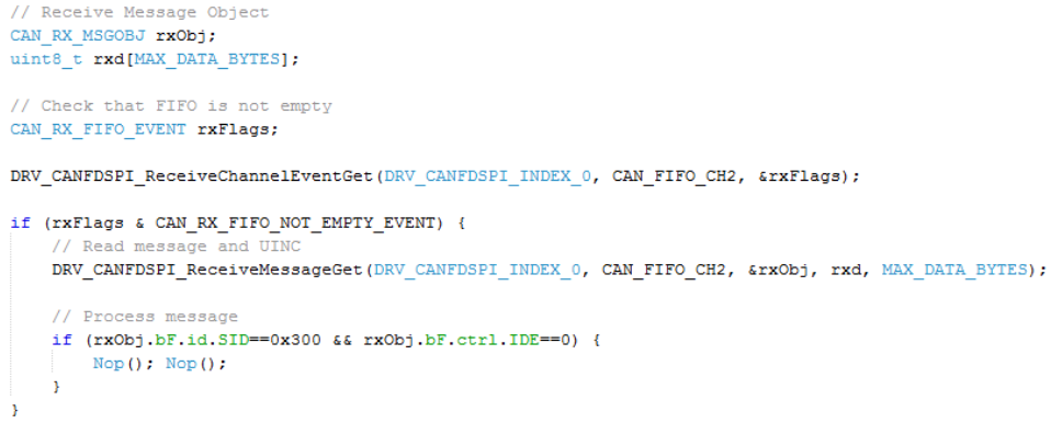 Getting started with MCP2518FD using APIs provided by the example project